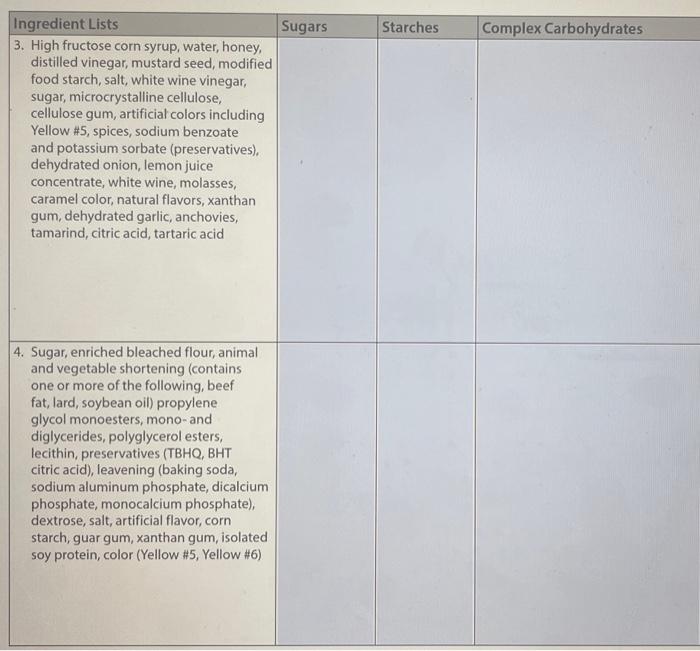 Solved Read the following ingredient lists. Identify the | Chegg.com