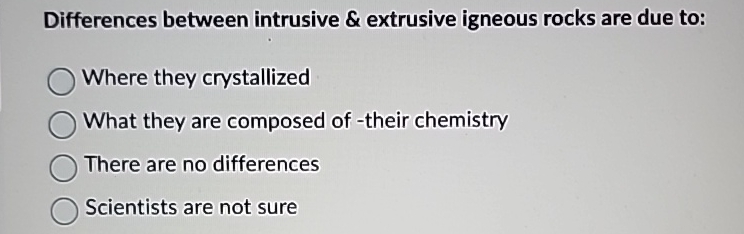 Solved Differences between intrusive & extrusive igneous | Chegg.com
