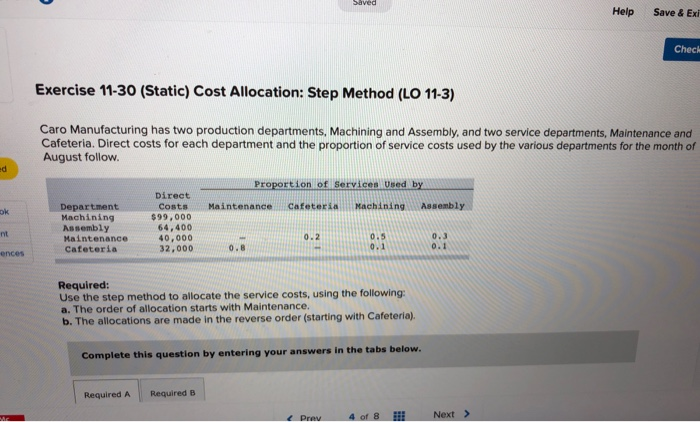 Solved Saved Help Save & Exi Chech Exercise 11-30 (Static) | Chegg.com