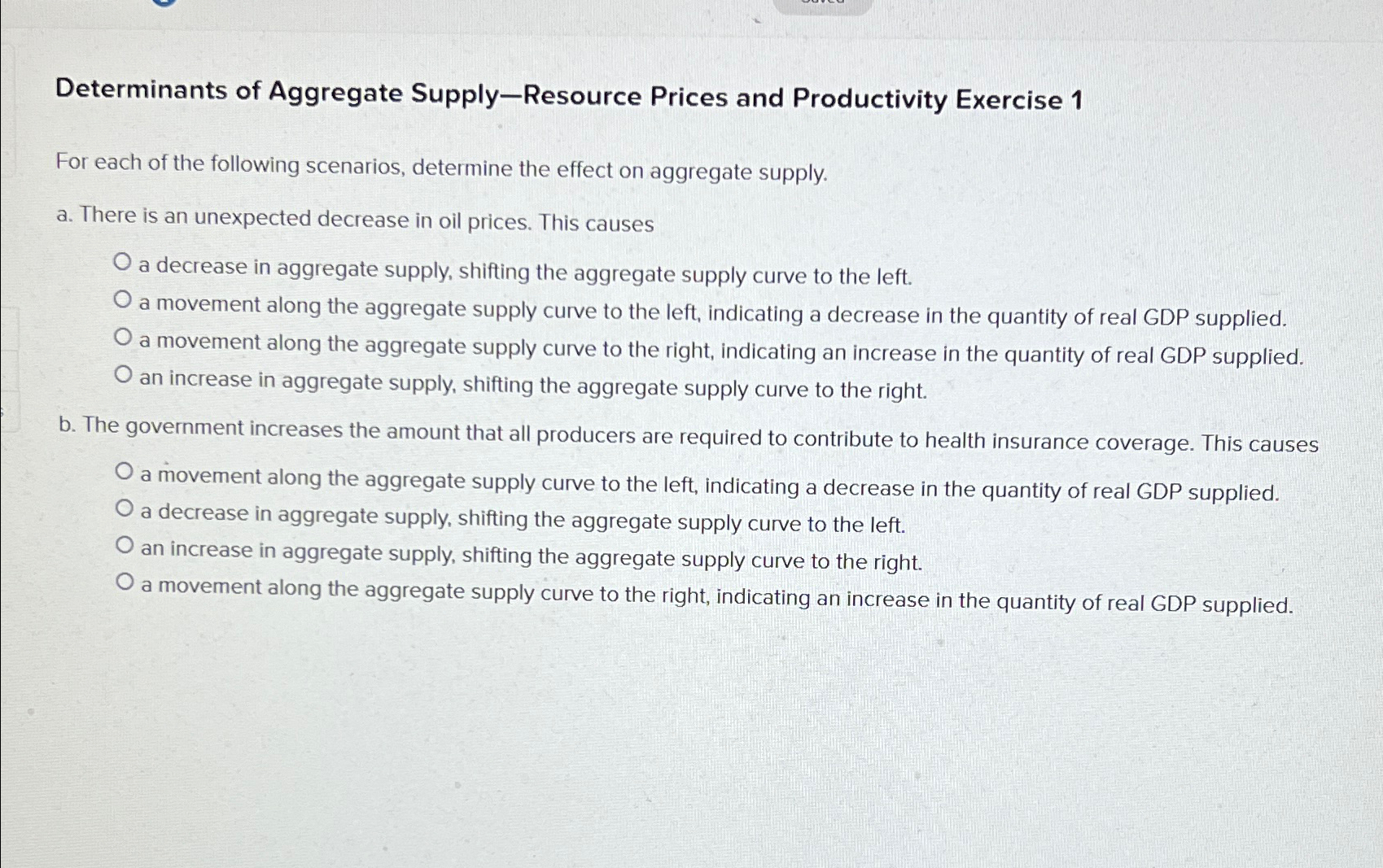Solved Determinants of Aggregate Supply-Resource Prices and | Chegg.com
