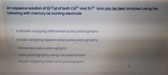 Solved An aqueous solution of 10-1 M of both Cd2+ and Zn2+ | Chegg.com