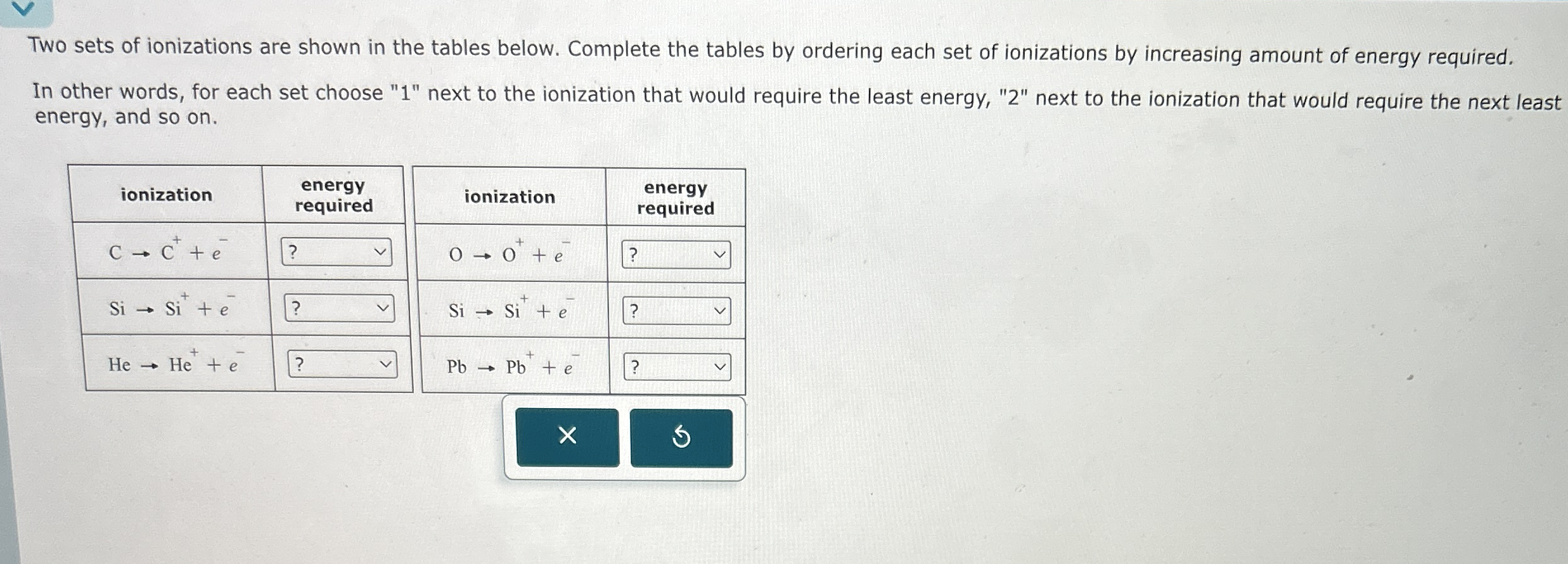 Solved Two sets of ionizations are shown in the tables | Chegg.com