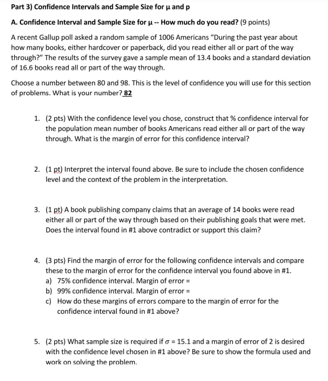 Solved Part 3) ﻿Confidence Intervals and Sample Size for μ | Chegg.com