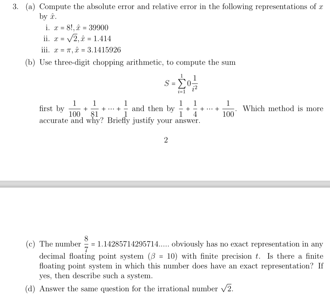 Solved (a) ﻿Compute the absolute error and relative error in | Chegg.com