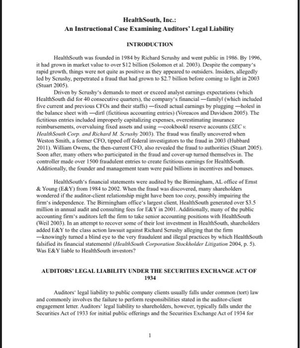 HealthSouth, Inc:: An Instructional Case Examining | Chegg.com