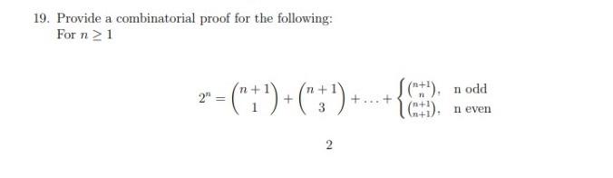 Solved 19. Provide a combinatorial proof for the following: | Chegg.com