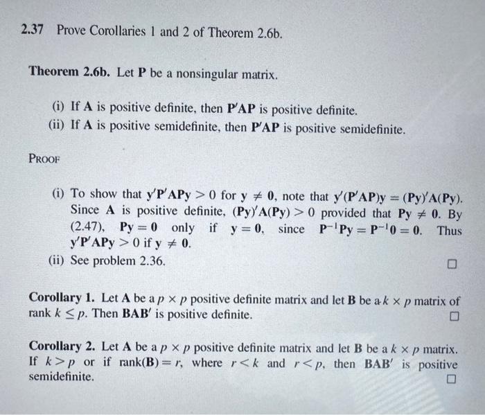 Solved 2.37 Prove Corollaries 1 and 2 of Theorem 2.6b. | Chegg.com
