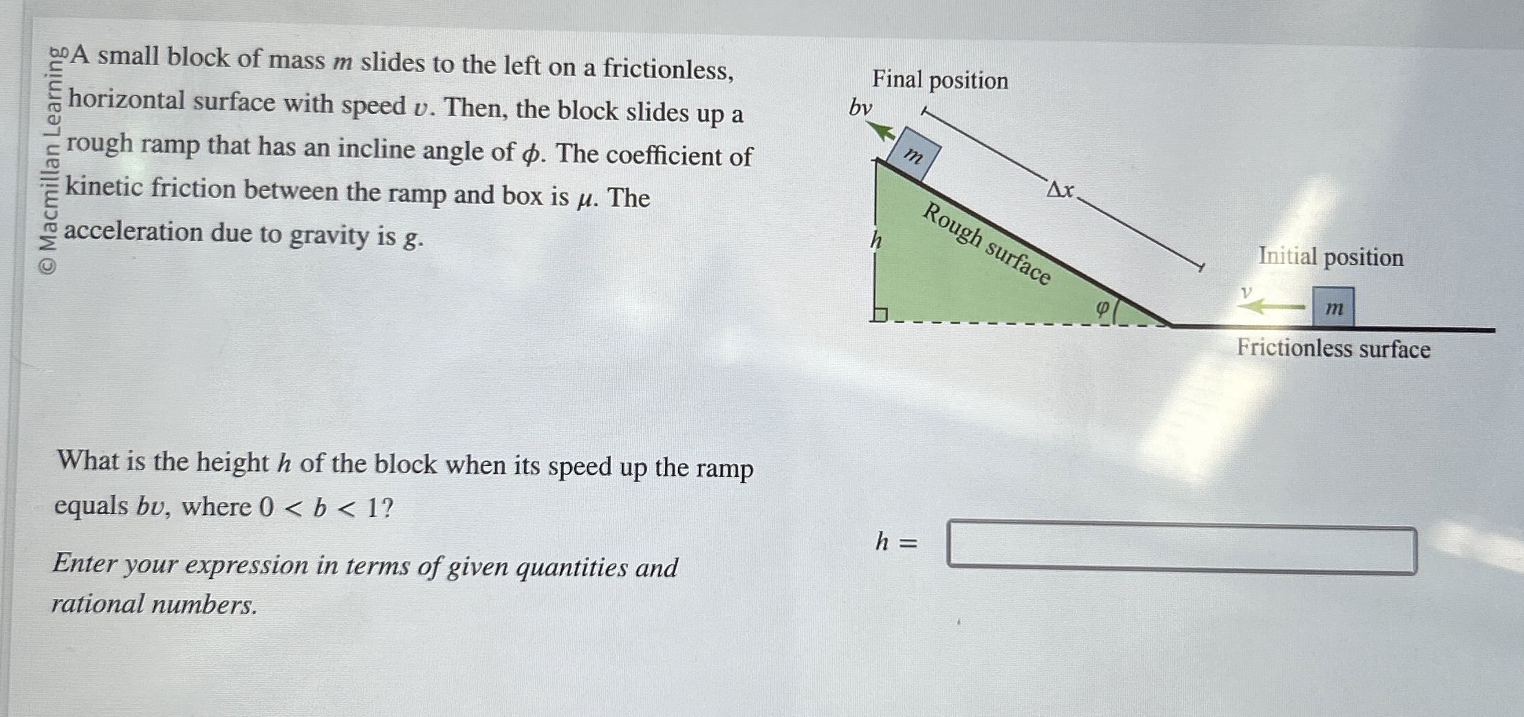 Solved A small block of mass m ﻿slides to the left on a | Chegg.com