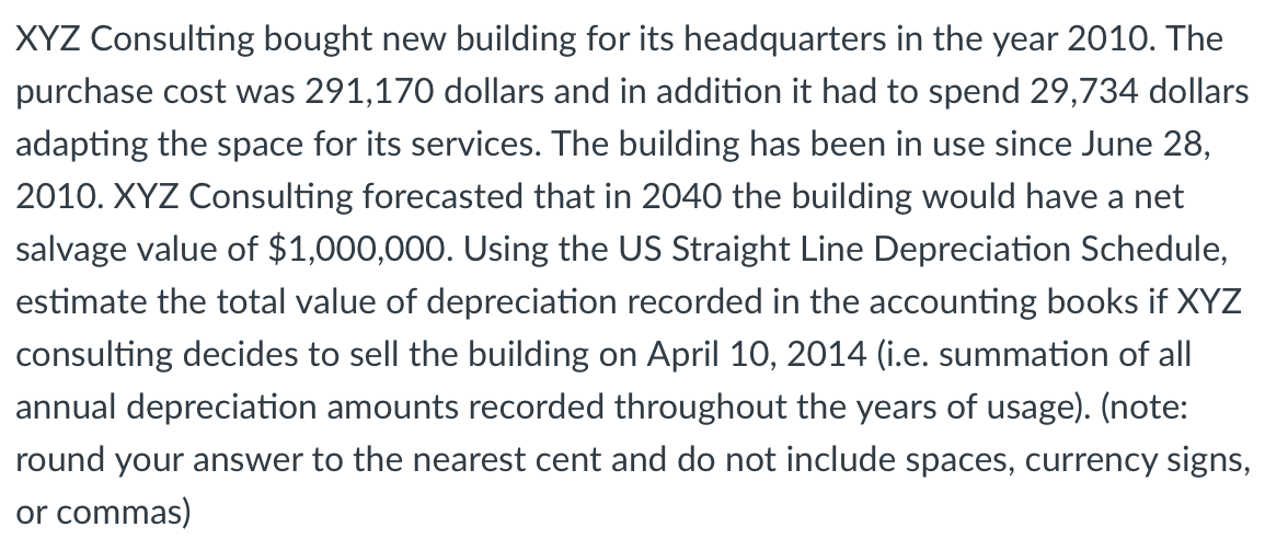 Solved XYZ Consulting bought new building for its | Chegg.com