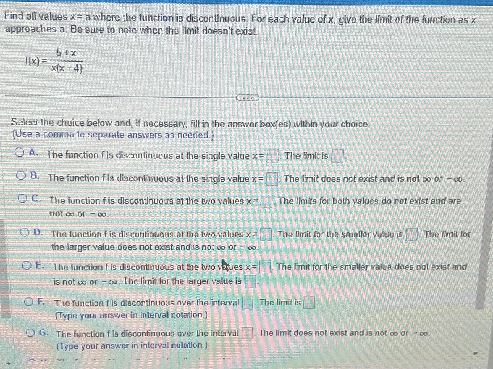 Solved Find all values x=a where the function is | Chegg.com