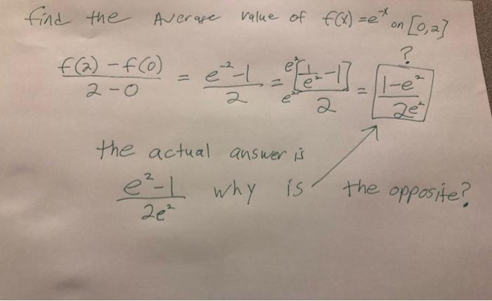 Solved find the Averase value of f(x)=e−x on [0,2] | Chegg.com