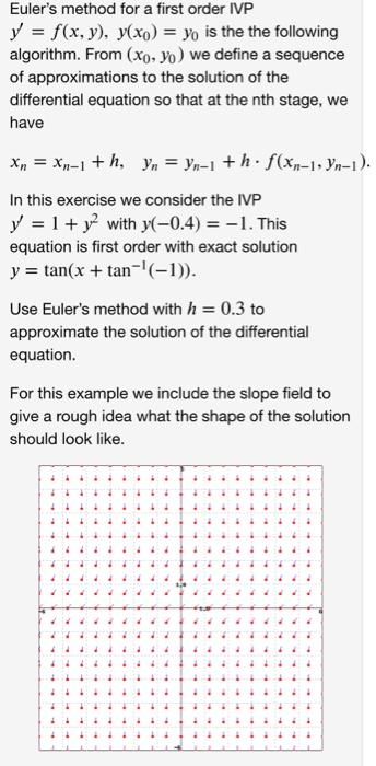 Solved Euler's method for a first order IVP y = f(x, y), | Chegg.com