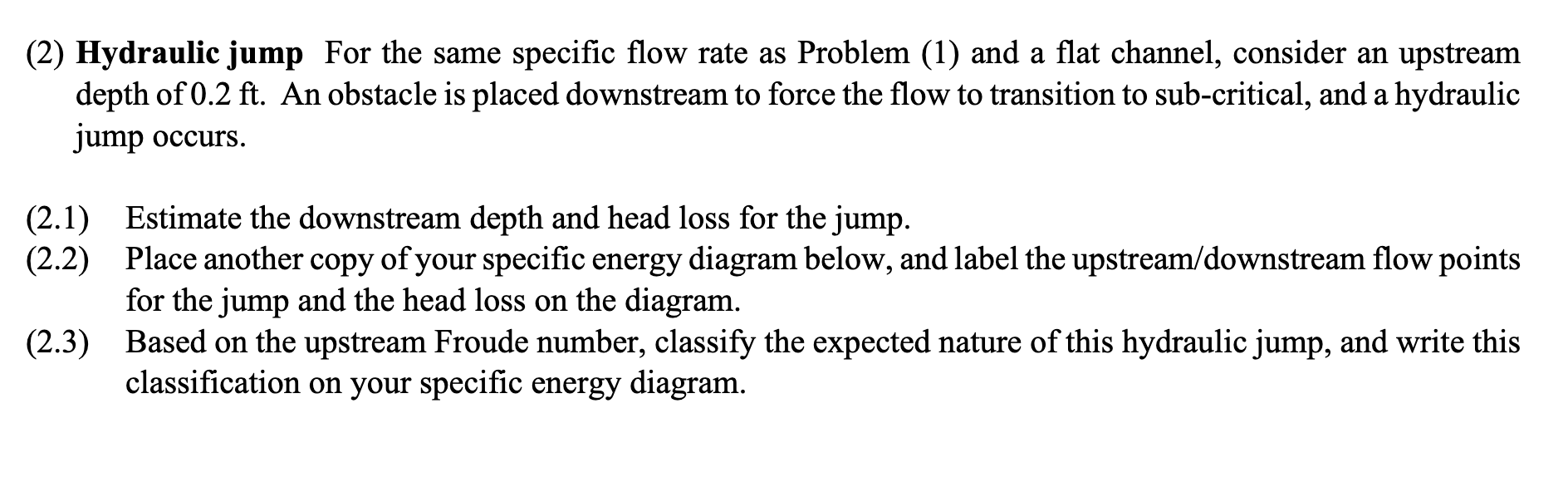 Solved (2) ﻿Hydraulic jump For the same specific flow rate | Chegg.com