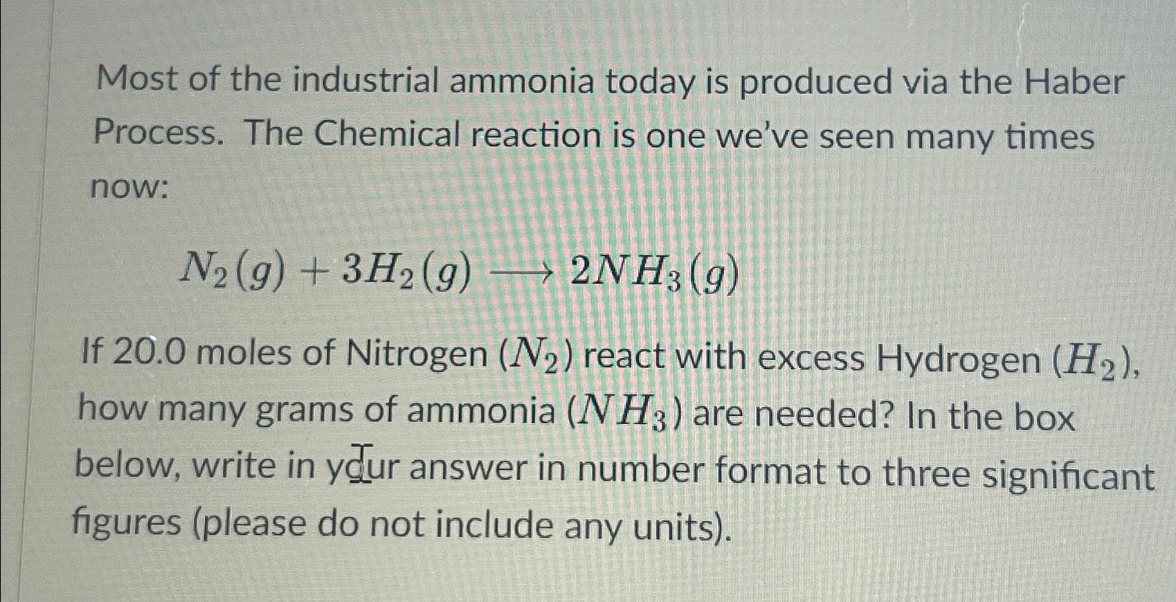 Solved Most of the industrial ammonia today is produced via | Chegg.com