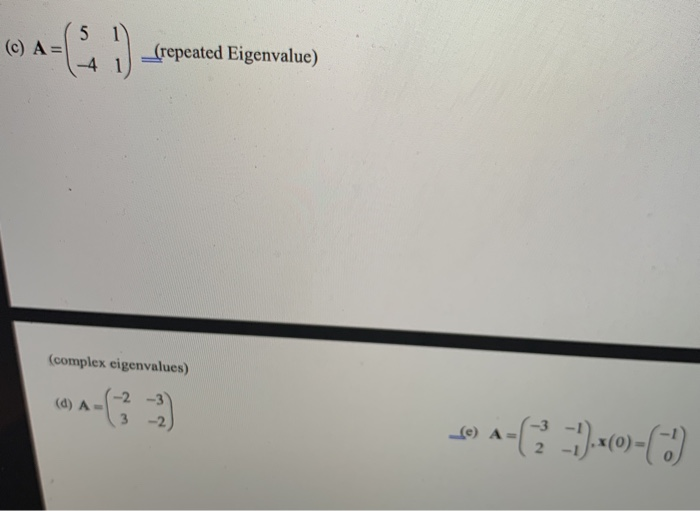 Solved C) A=1 (repeated Eigenvalue) (complex eigenvalues) «) | Chegg.com