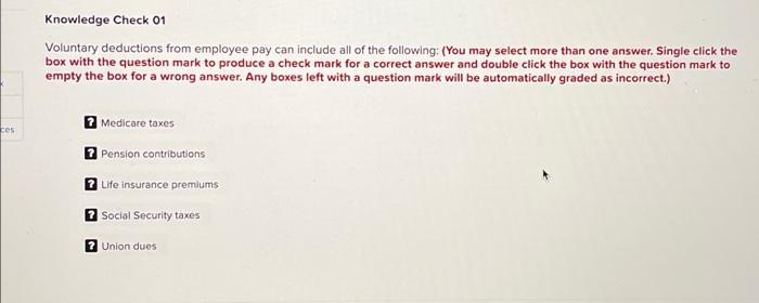 Solved Knowledge Check 01 Voluntary deductions from employee | Chegg.com