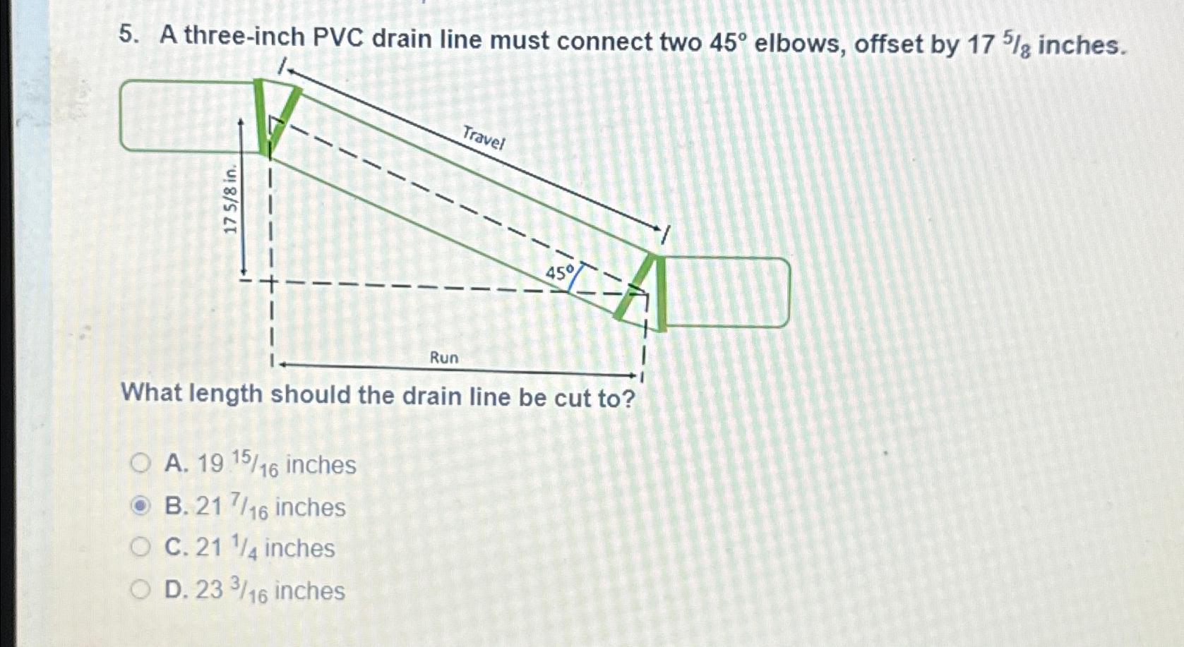 Solved A three-inch PVC drain line must connect two 45° | Chegg.com