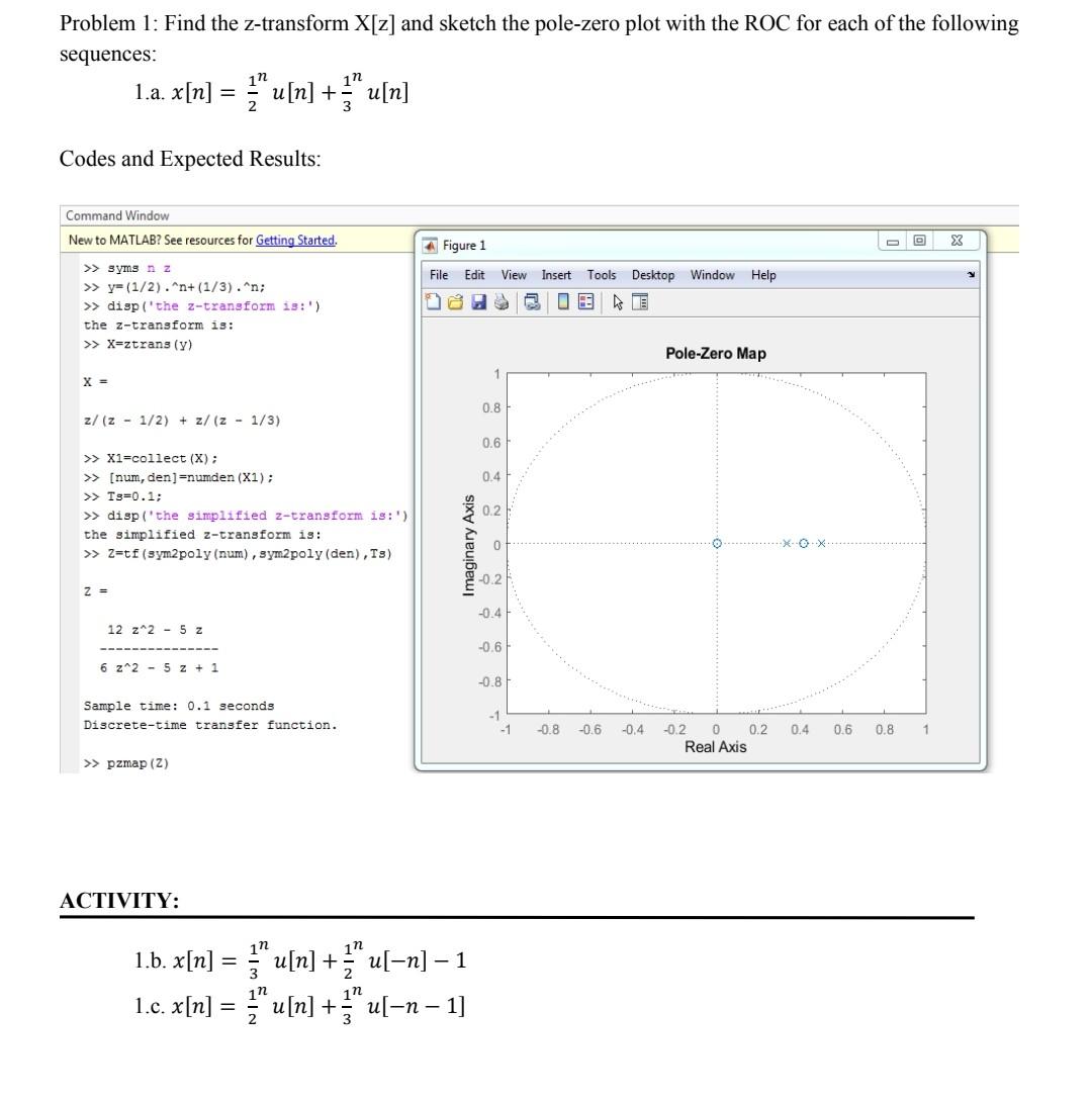 Solved Problem 1: Find the z-transform X[z] and sketch the | Chegg.com