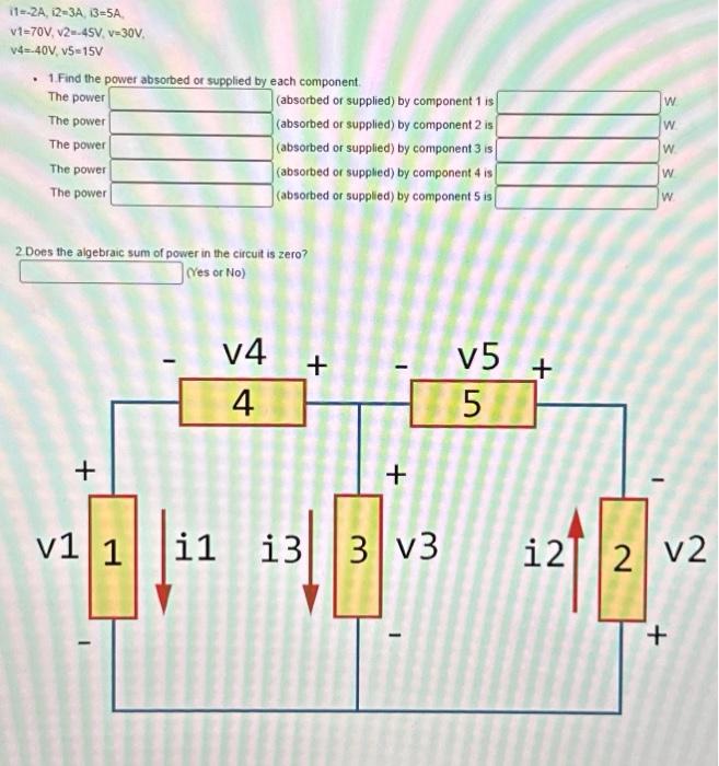 Solved v4=−40 V,v5=15 V - 1. Find the power absorbed or | Chegg.com