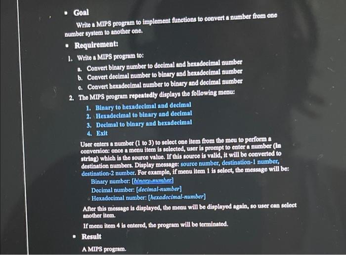 Solved • Goal Write a MIPS program to implement functions to | Chegg.com