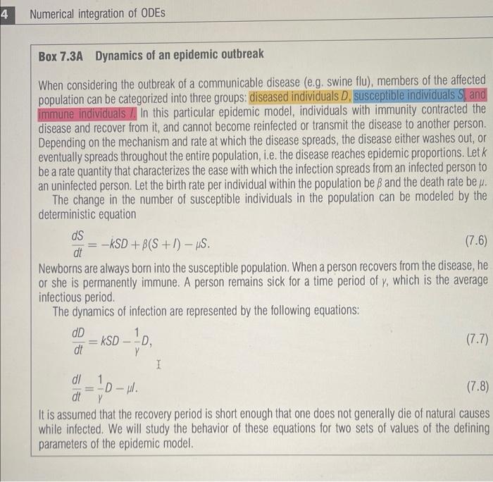Solved Box 7.3A Dynamics of an epidemic outbreak When | Chegg.com