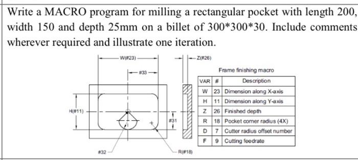Solved W123) Write a MACRO program for milling a rectangular | Chegg.com