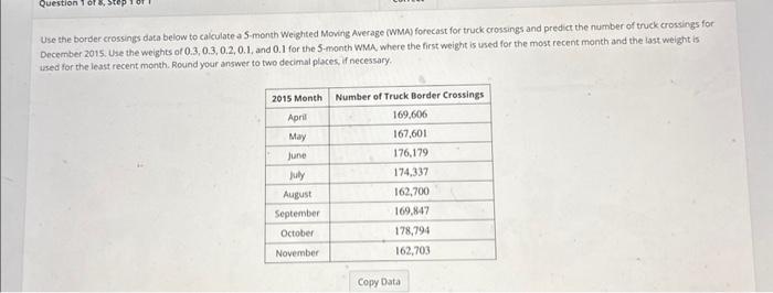 Solved Use the border crossings data below to calculate a | Chegg.com