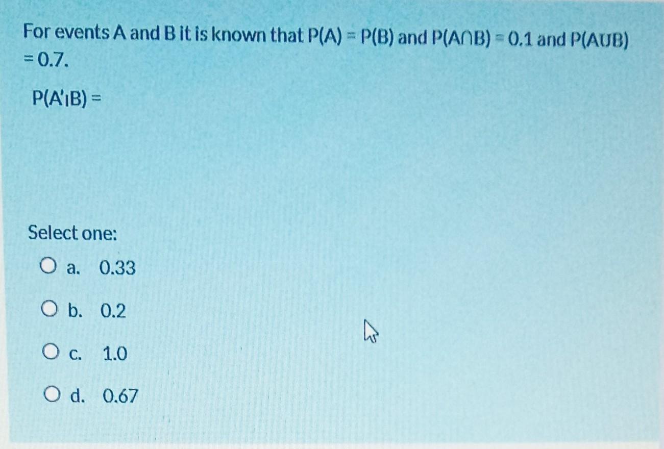 Solved For events A and Bit is known that P(A) = P(B) and | Chegg.com