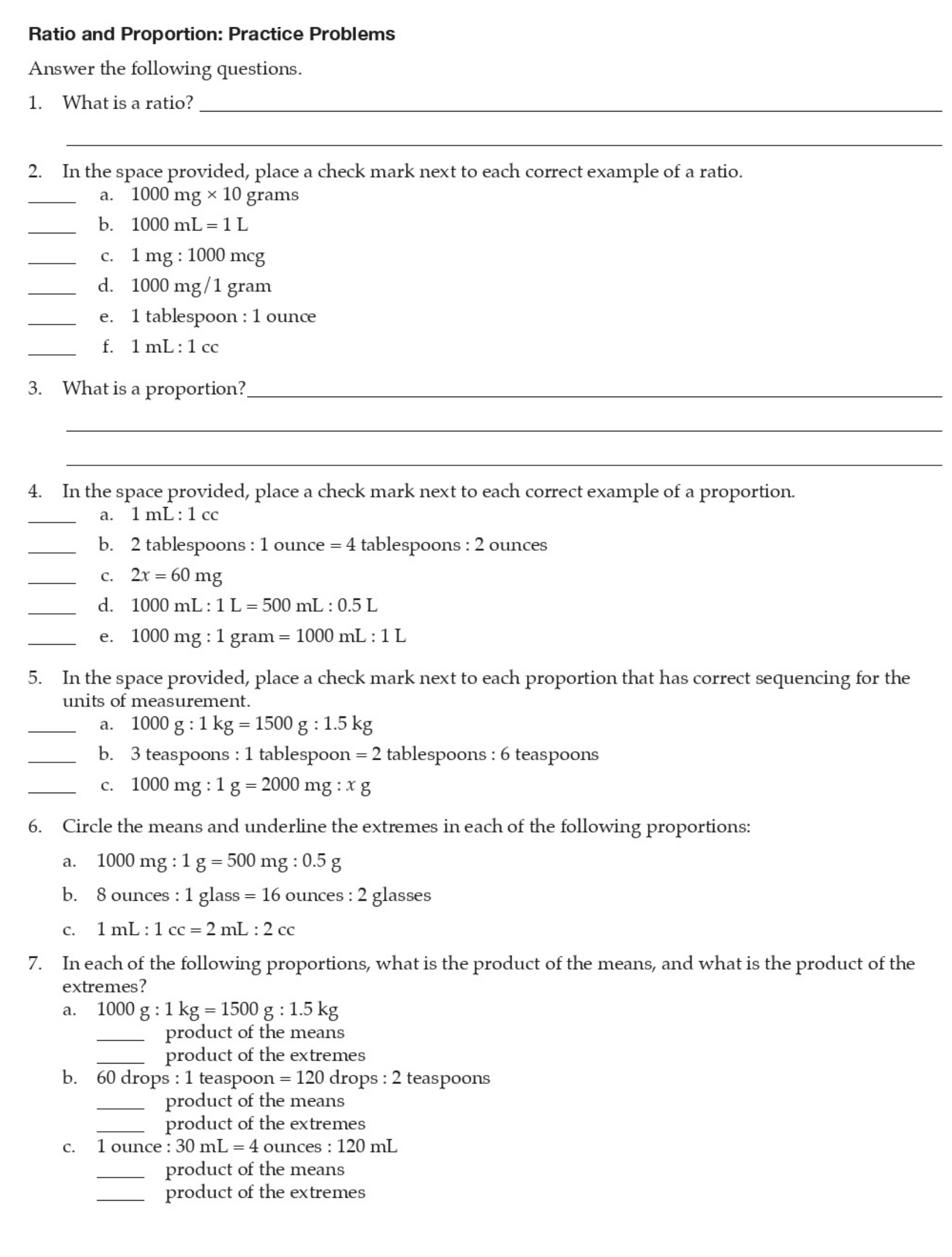 Solved Ratio and Proportion: Practice ProblemsAnswer the | Chegg.com