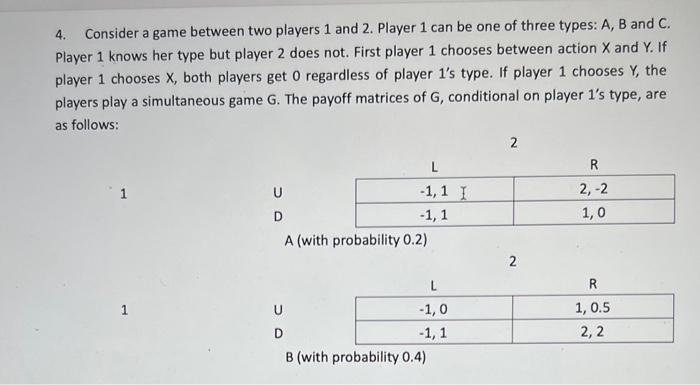 Solved 4. Consider a game between two players 1 and 2. | Chegg.com