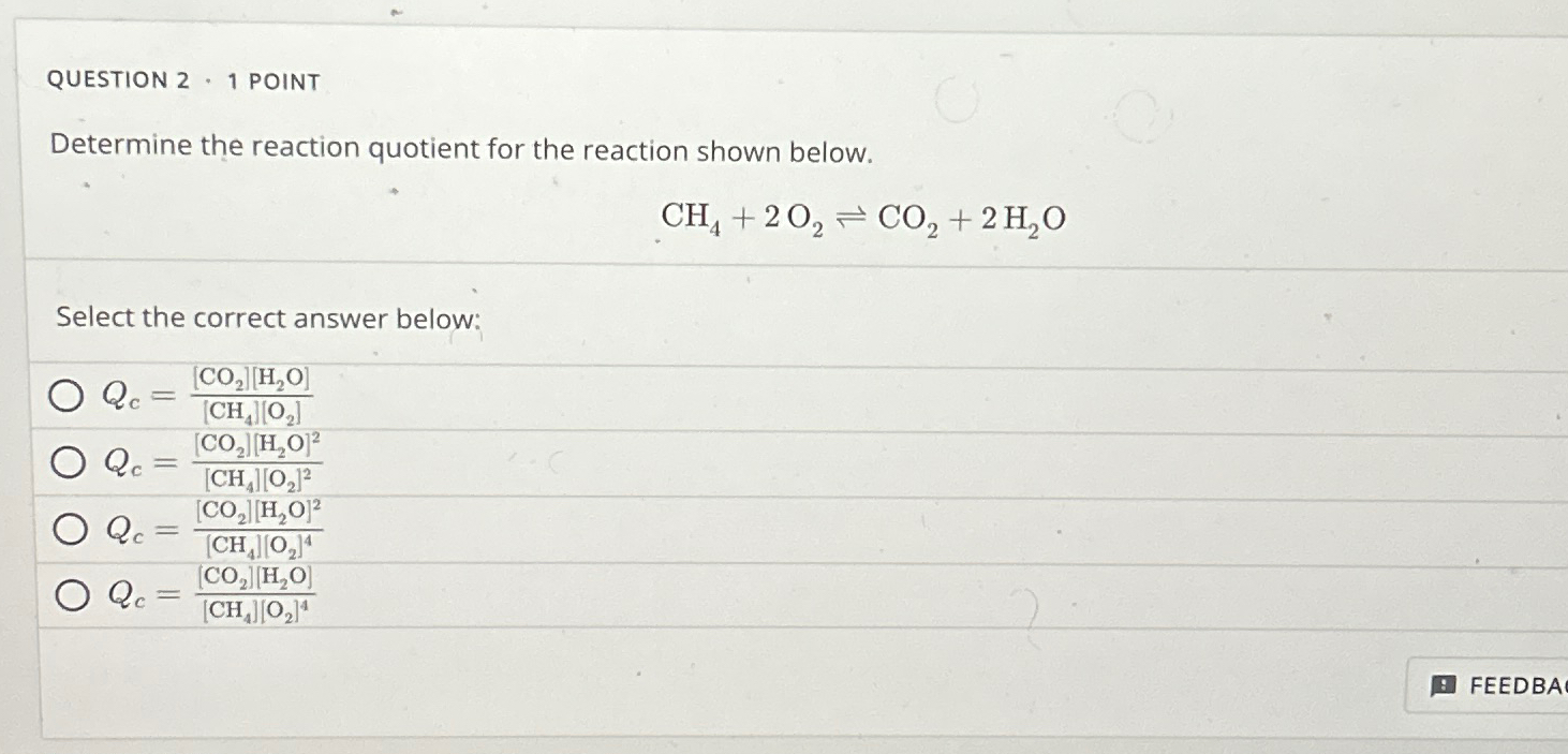 Solved QUESTION 2 - 1 ﻿POINTDetermine the reaction quotient | Chegg.com