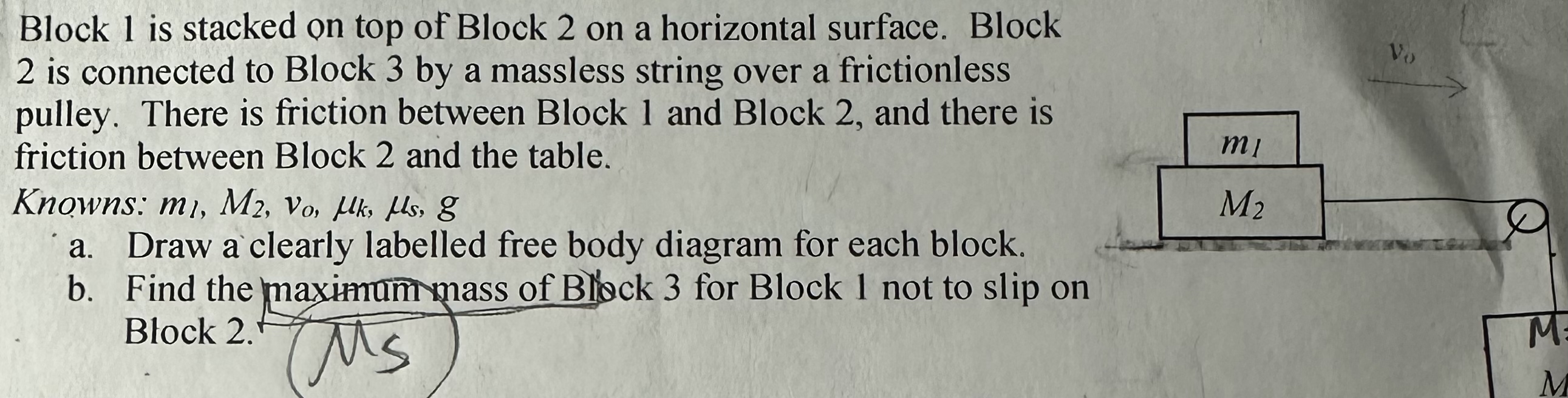 Solved Block 1 ﻿is stacked on top of Block 2 ﻿on a | Chegg.com