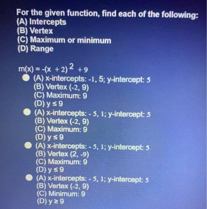 Solved For the given function, find each of the following: | Chegg.com