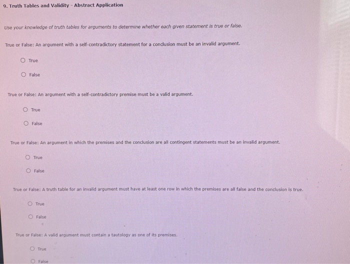 Solved 9. Truth Tables and validity - Abstract Application | Chegg.com