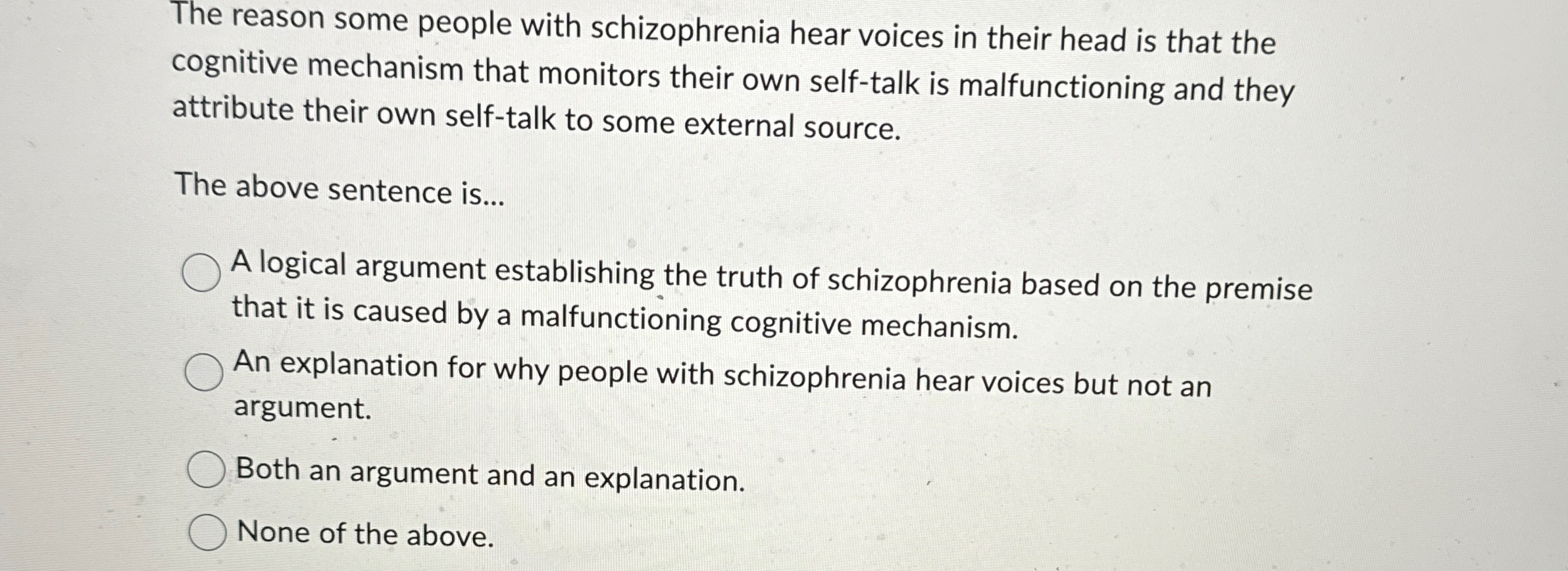 Solved The reason some people with schizophrenia hear voices | Chegg.com