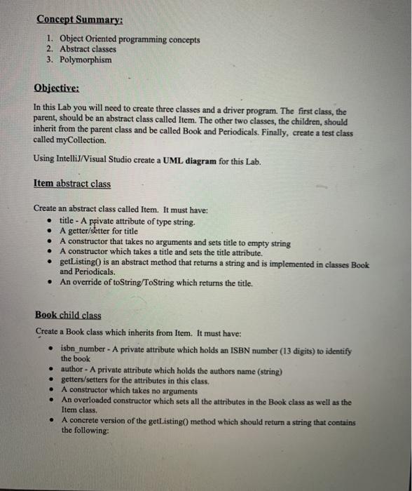 Solved Concept Summary: 1. Object Oriented programming | Chegg.com