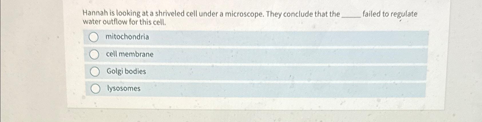 Solved Hannah is looking at a shriveled cell under a | Chegg.com