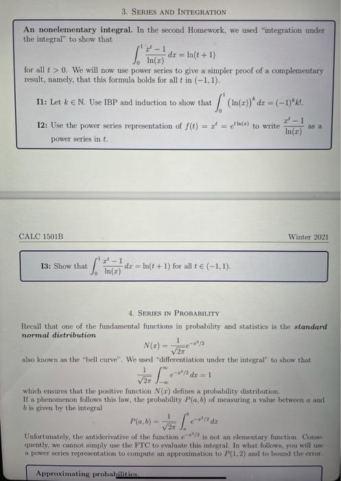 Solved 3. SERIES AND INTEGRATION An nonelementary integral. | Chegg.com