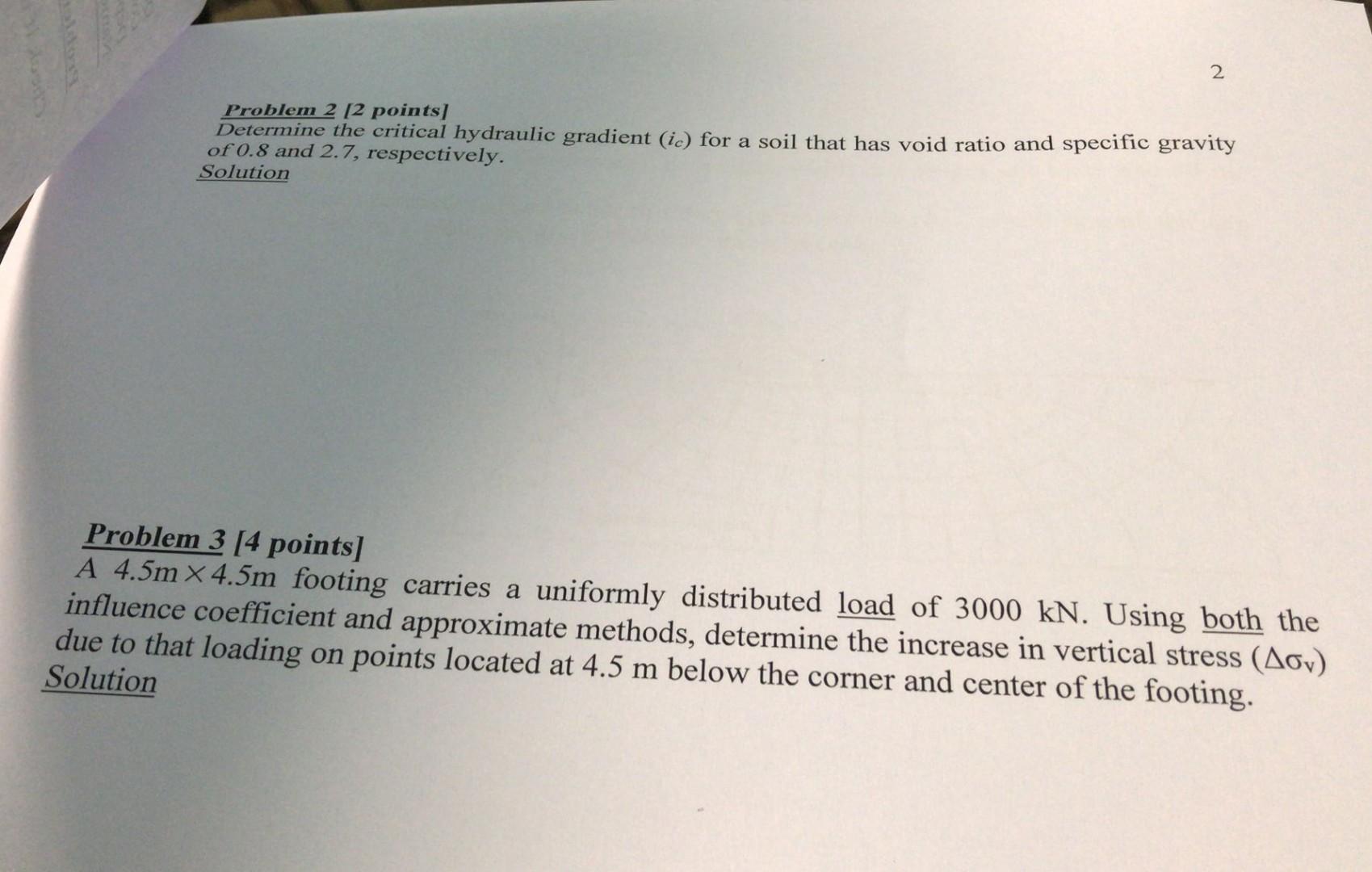 Solved Problem 2 [2 points] Determine the critical hydraulic | Chegg.com