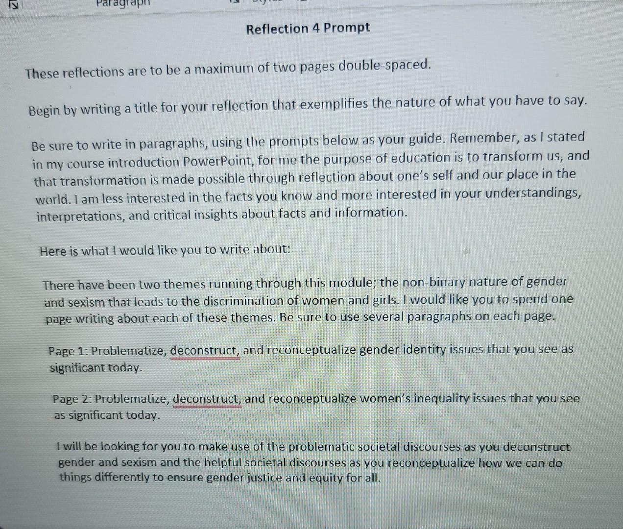 Solved Paragraph Reflection 4 Prompt These reflections are | Chegg.com