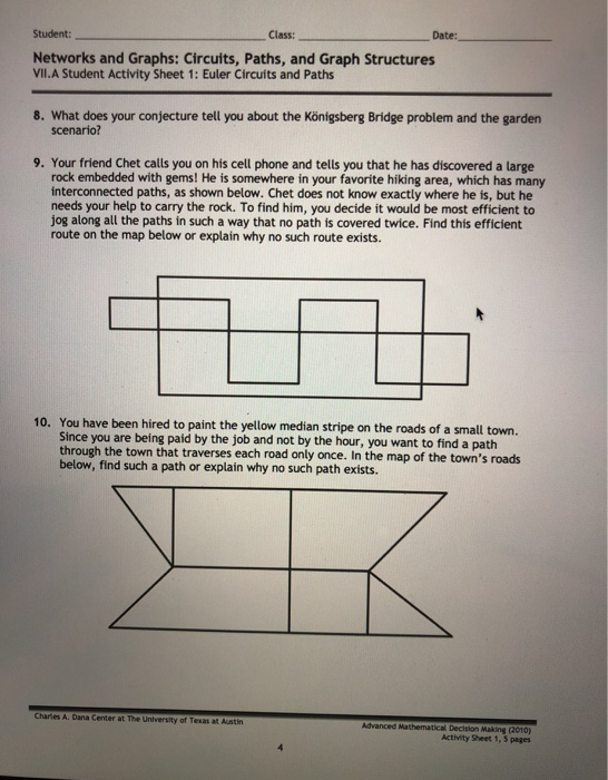 Solved Student: Date: Networks and Graphs: Circuits, Paths, | Chegg.com