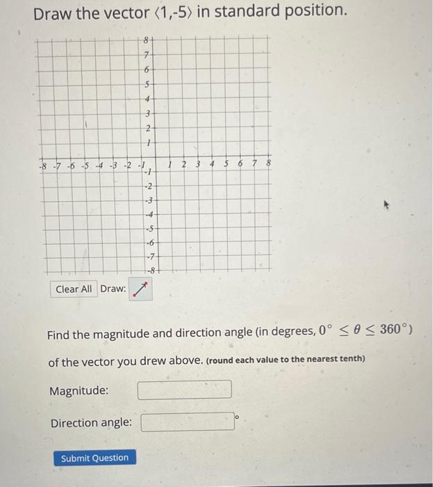 Solved Draw the vector 1,−5 in standard position. Draw: | Chegg.com