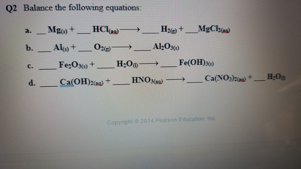 Solved Q2 Balance the following equations: - Mgo + HClag) | Chegg.com