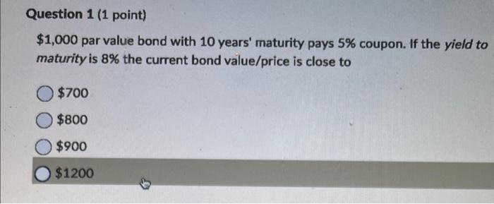Solved $1,000 par value bond with 10 years' maturity pays 5% | Chegg.com