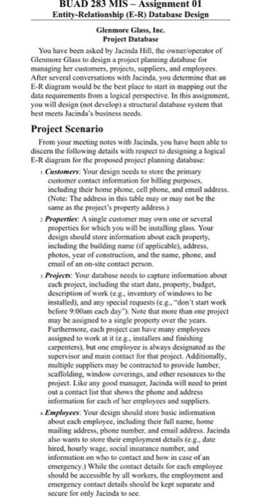 Solved BUAD 283 MIS - Assignment 01 Entity-Relationship | Chegg.com