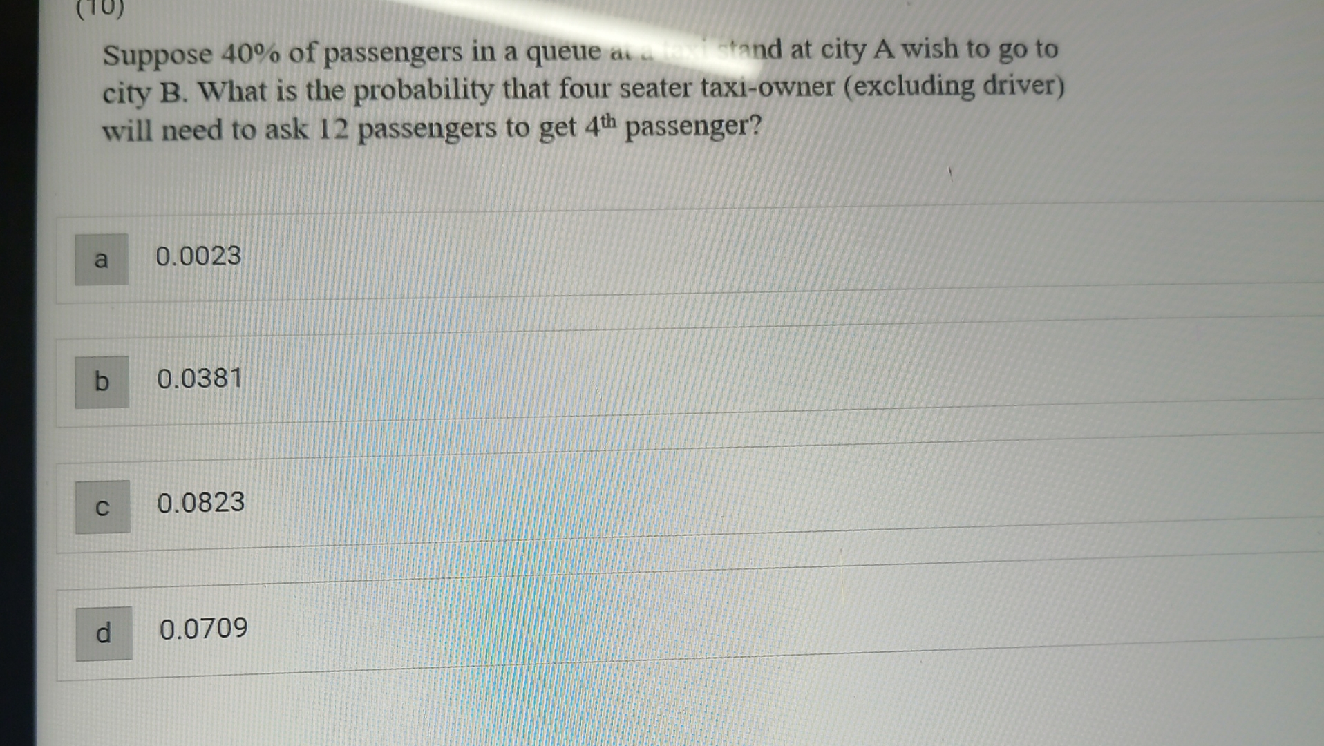 Solved city B. ﻿What is the probability that four seater | Chegg.com