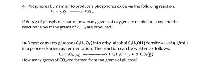 Solved 9. Phosphorus burns in air to produce a phosphorus | Chegg.com