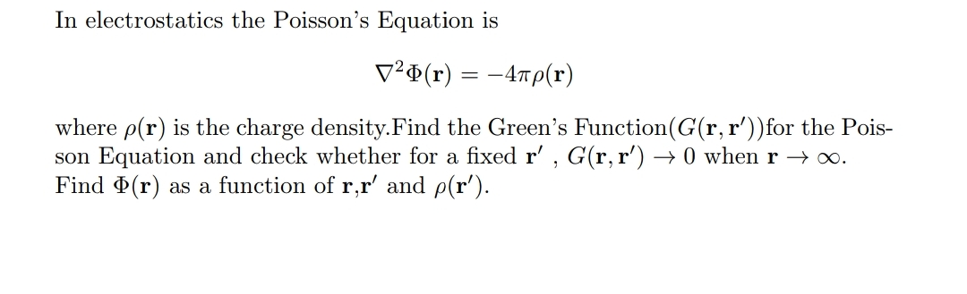 Solved In electrostatics the Poisson's Equation | Chegg.com