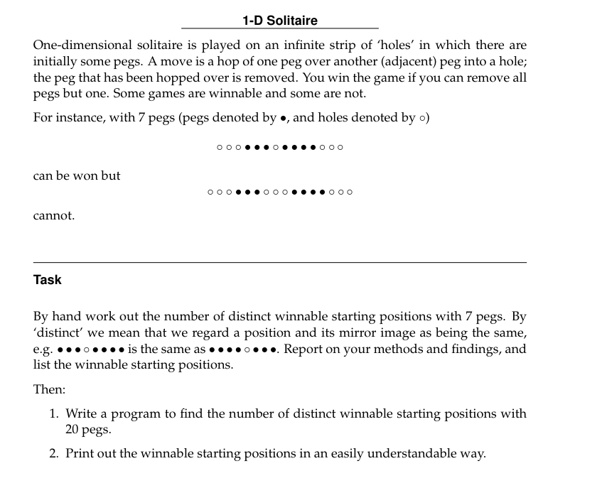 Solved 1d solitaireOne-dimensional solitaire is played on an | Chegg.com