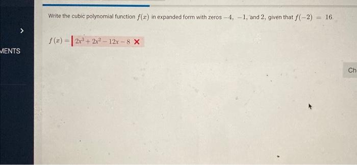 Solved Write the cubic polynomial function f(x) in expanded | Chegg.com